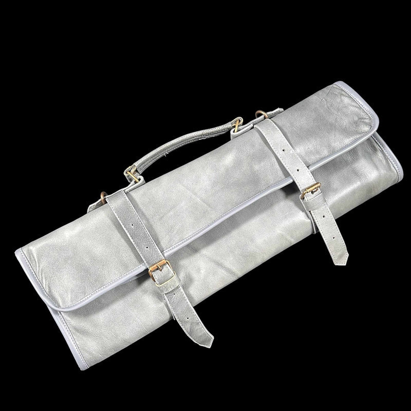 Tokushu Knife Premium Leather Japanese Knife Roll- Grey