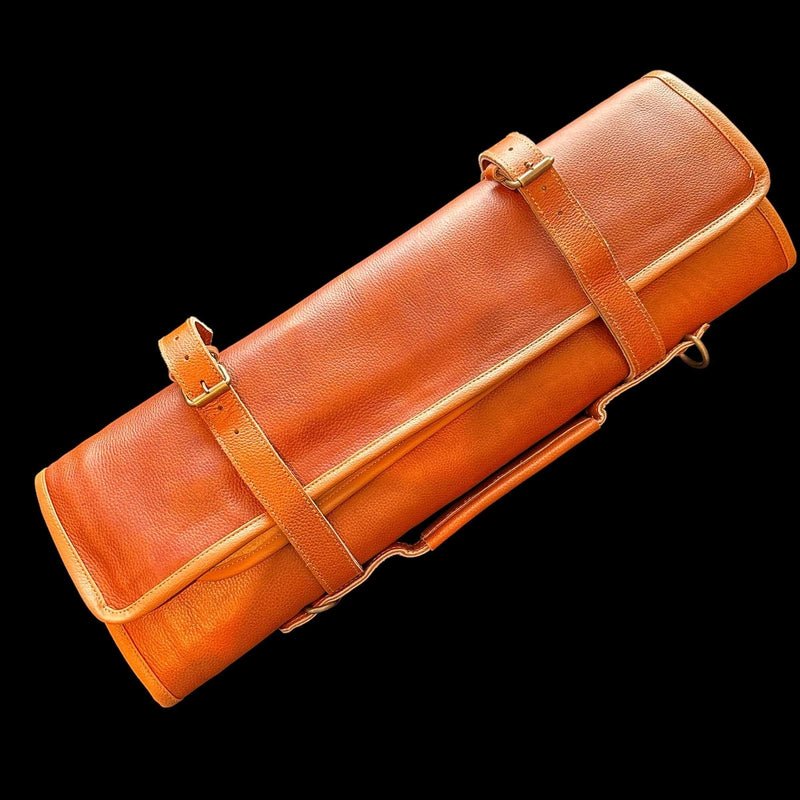 Tokushu Knife Premium Leather Japanese Knife Roll- Red/Brown